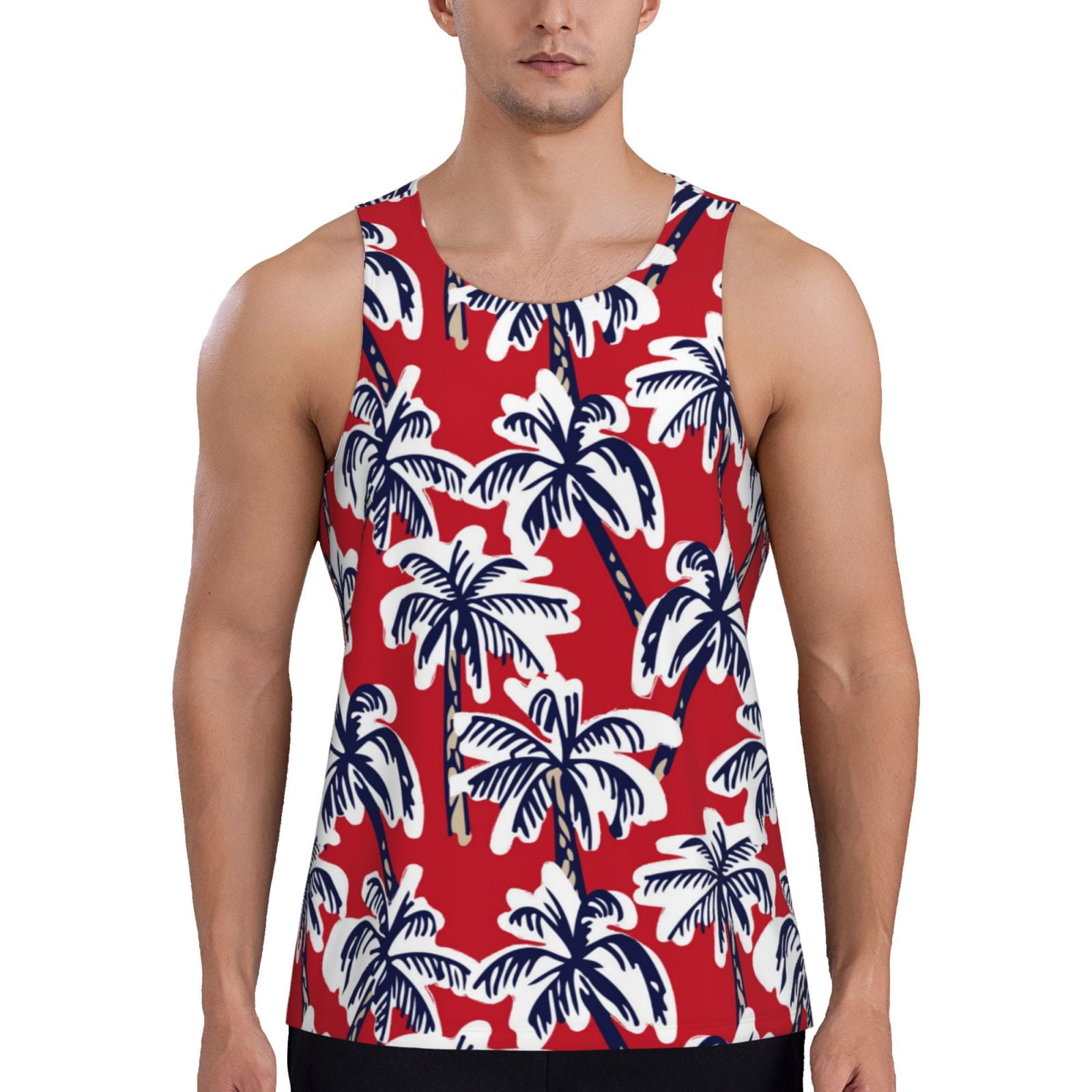 Tank Tops Men, Palm Tree Pattern On Red Gym Sports Workout Mens Tank ...