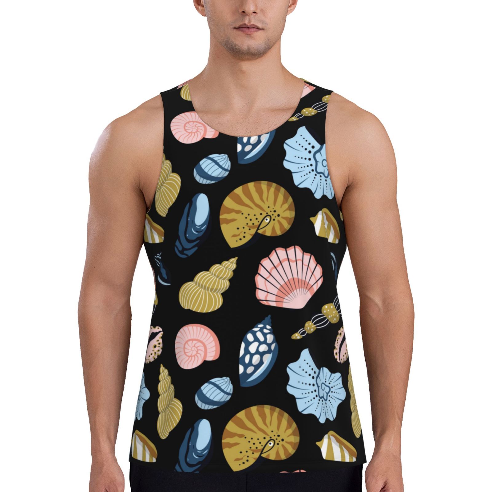 Tank Tops Men, Pink Gold Blue Shell Conch Gym Sports Workout Mens Tank ...