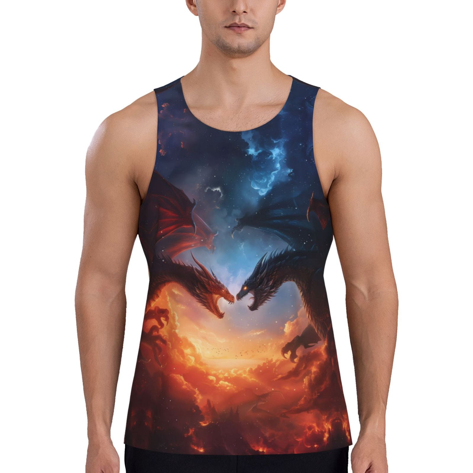Tank Tops Men, Red And Blue Fire Cloud Dragon Gym Sports Workout Mens ...