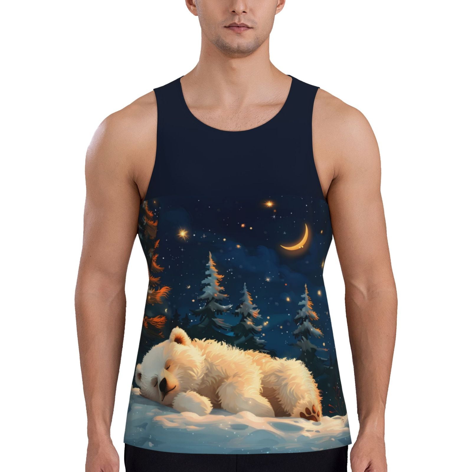 Tank Tops Men, Starry Sky Sleep White Bear Gym Sports Workout Mens Tank ...