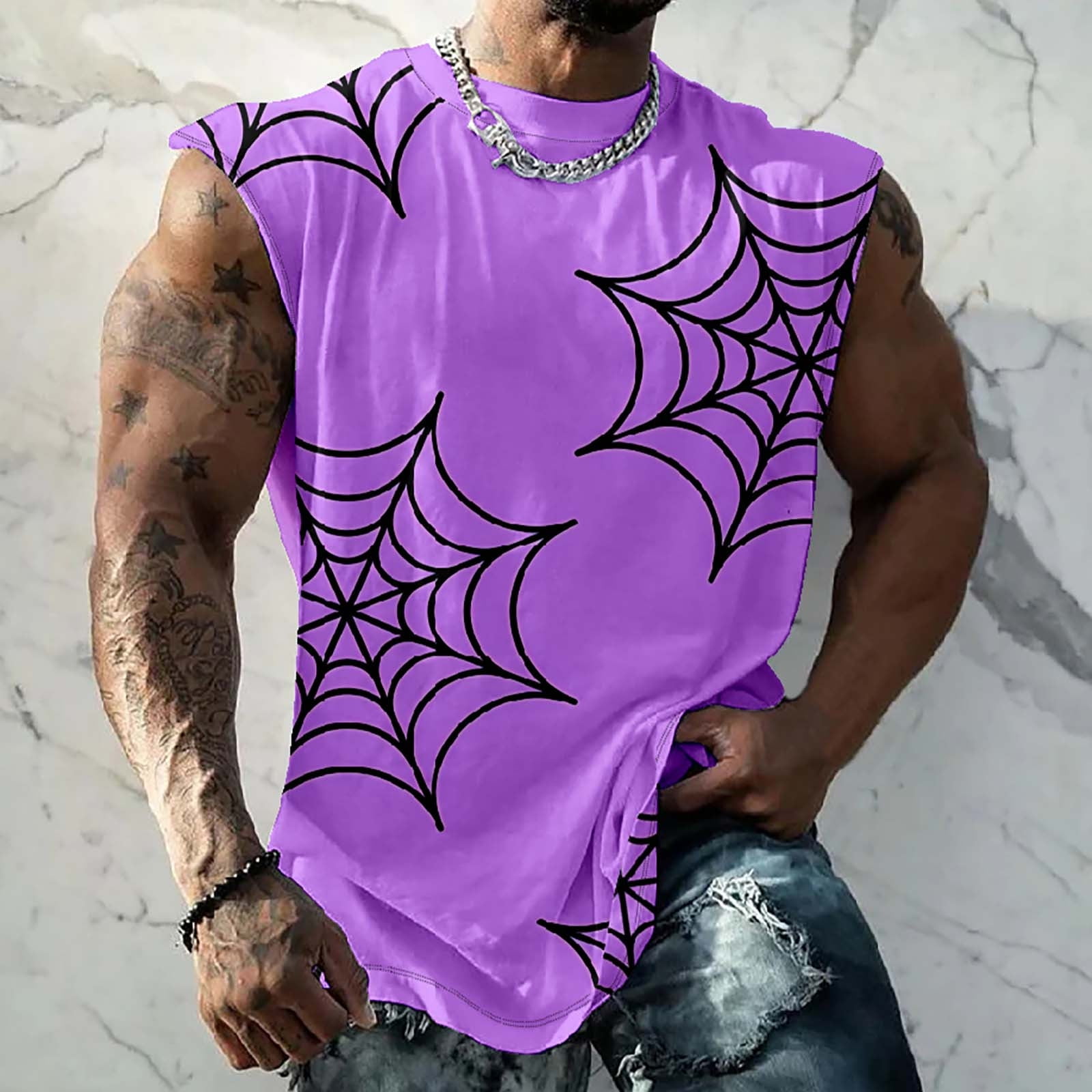 Tank Tops Men Summer Savings Sopatenor Men Casual Fashion Printing Pullover Round Neck Sports
