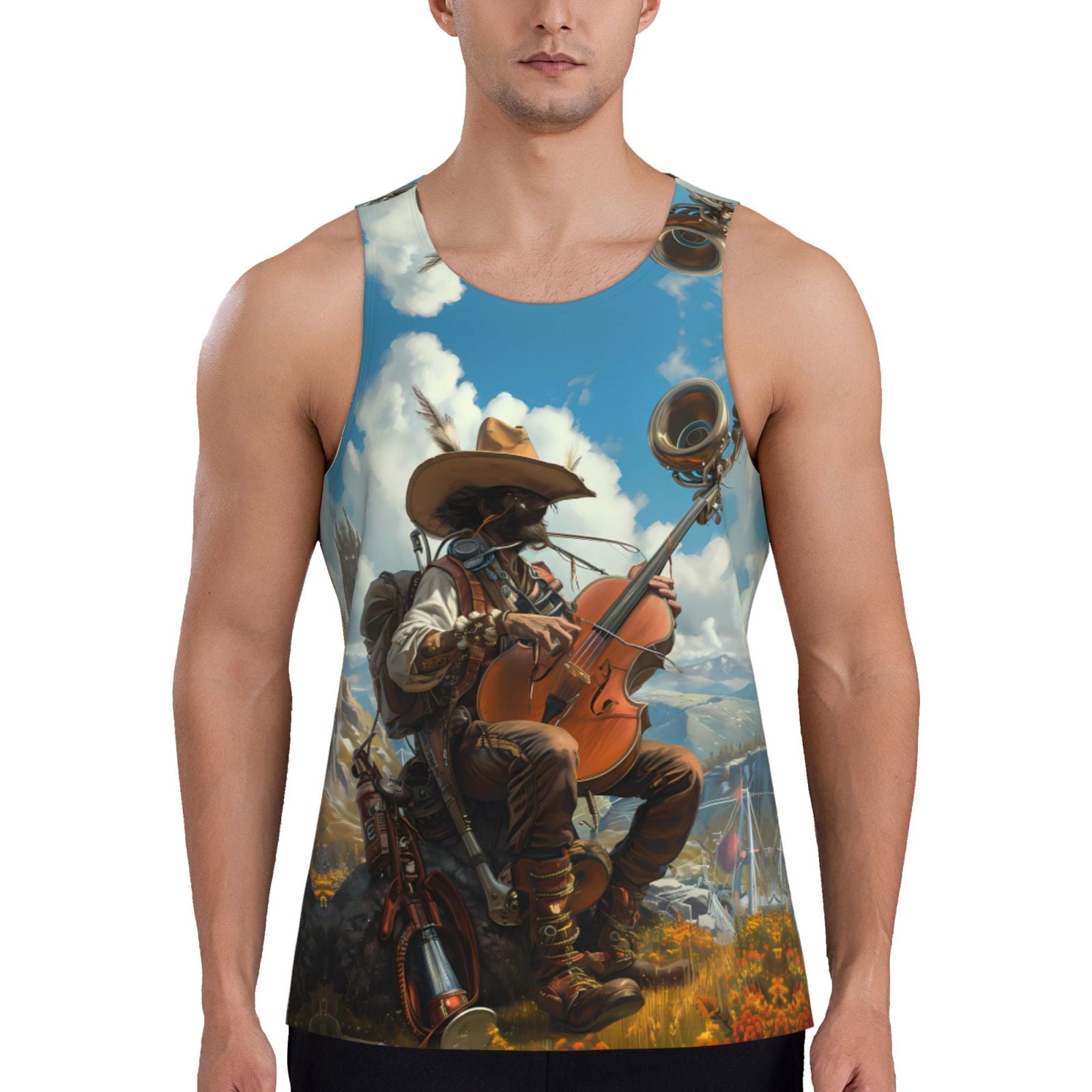 Tank Tops Men, Western Guitar Cowboy Gym Sports Workout Mens Tank Top ...