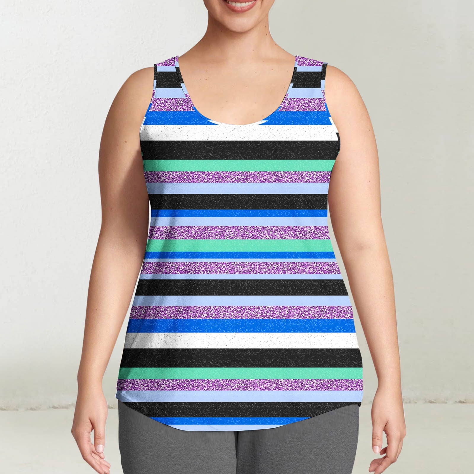 Tank Tops for Women Striped Oversize Tank Top with Crew Neck Sleeveless ...