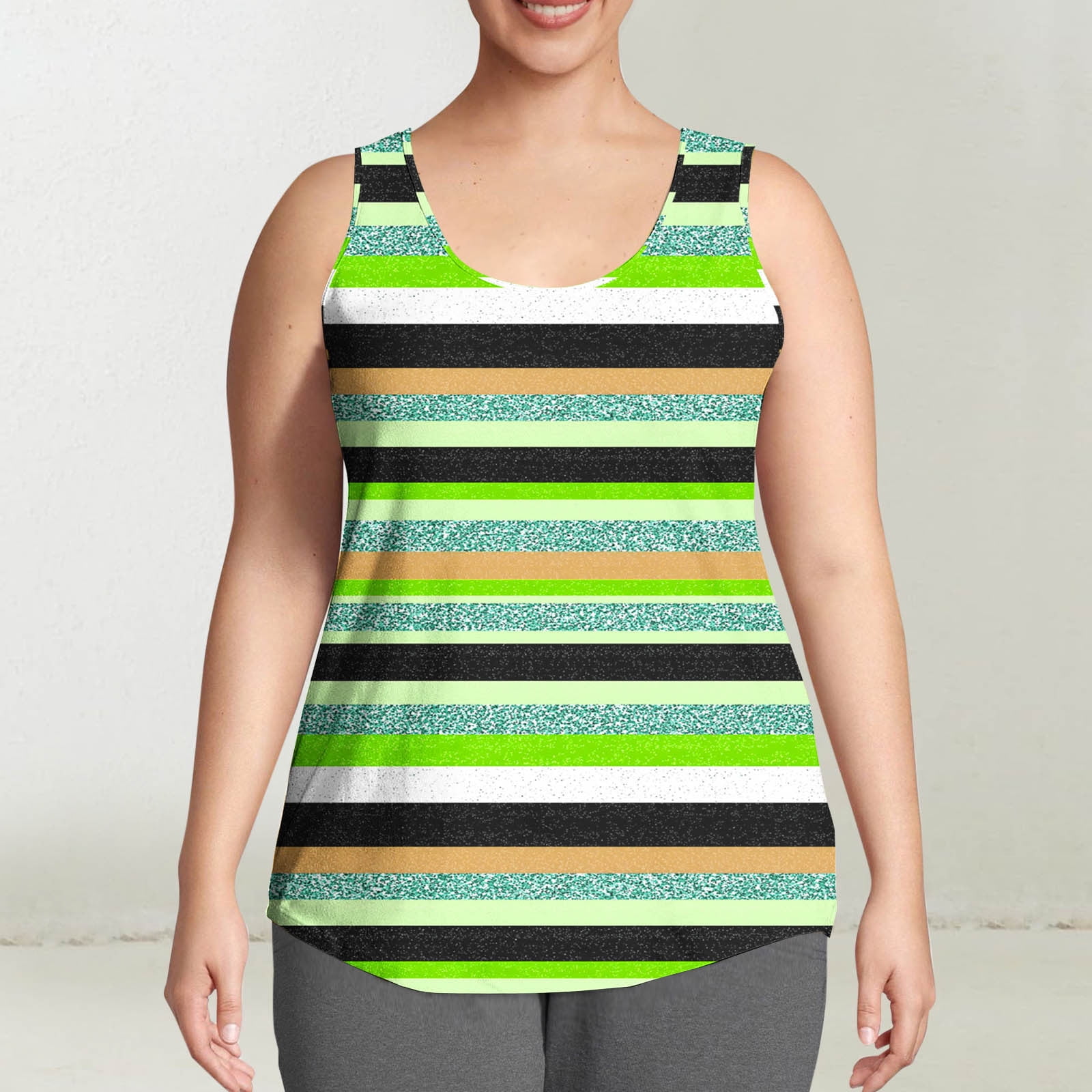 Tank Tops for Women Striped Oversize Tank Top with Crew Neck Sleeveless ...