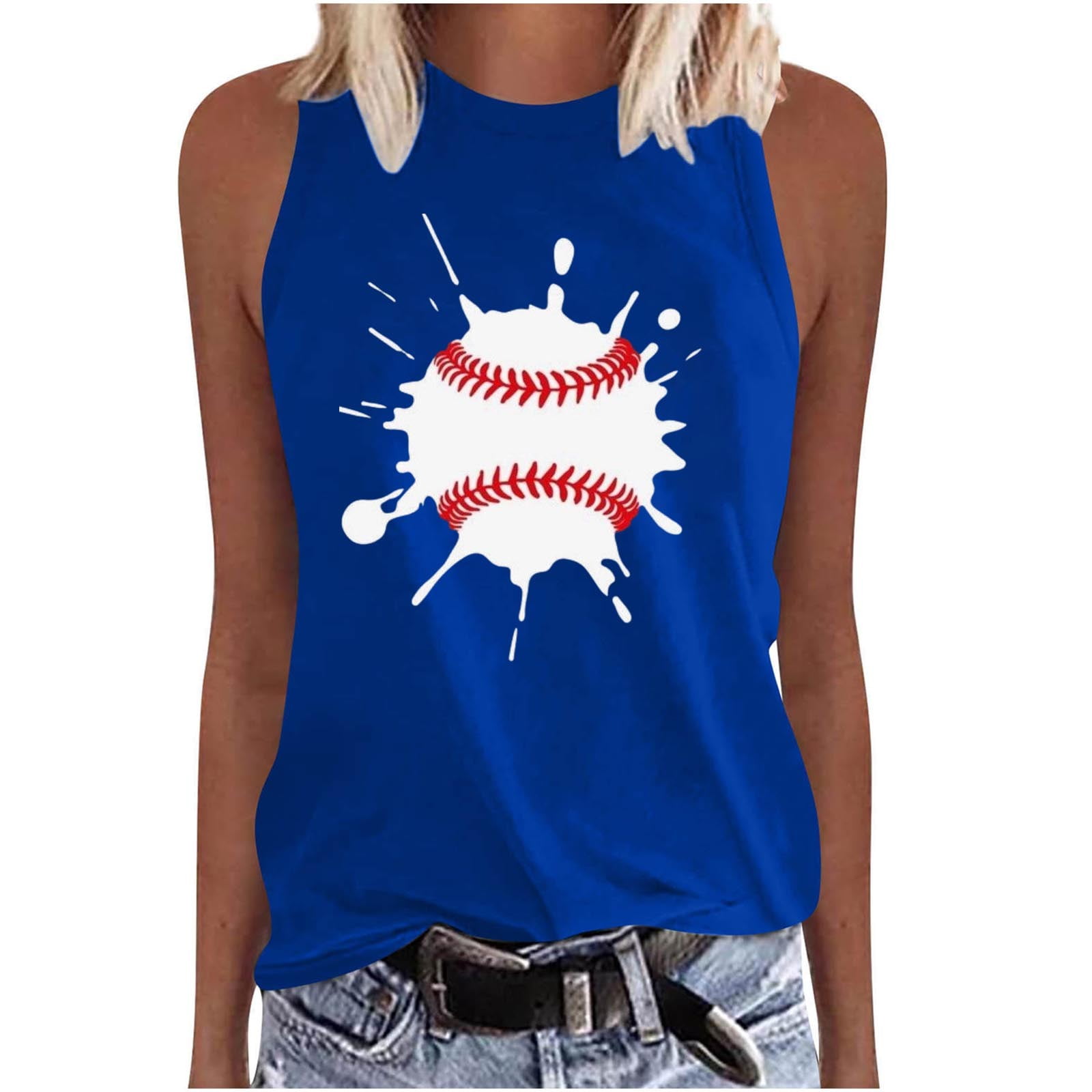 Tank Tops for Women Baseball Print 2024 Summer Sleeveless T-Shirt ...