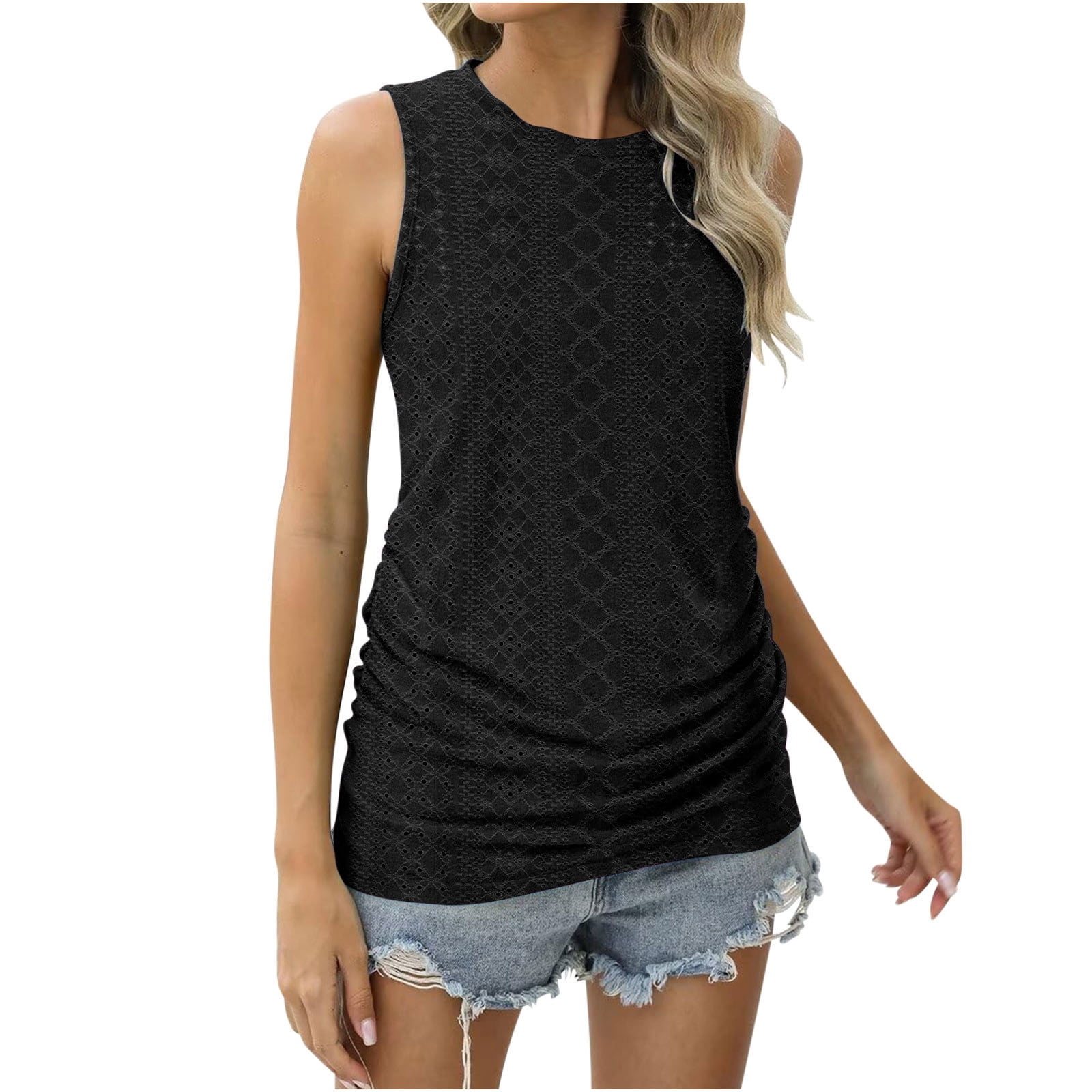 Tank Tops for Women Eyelet Crewneck Sleeveless Going Out Casual Summer ...