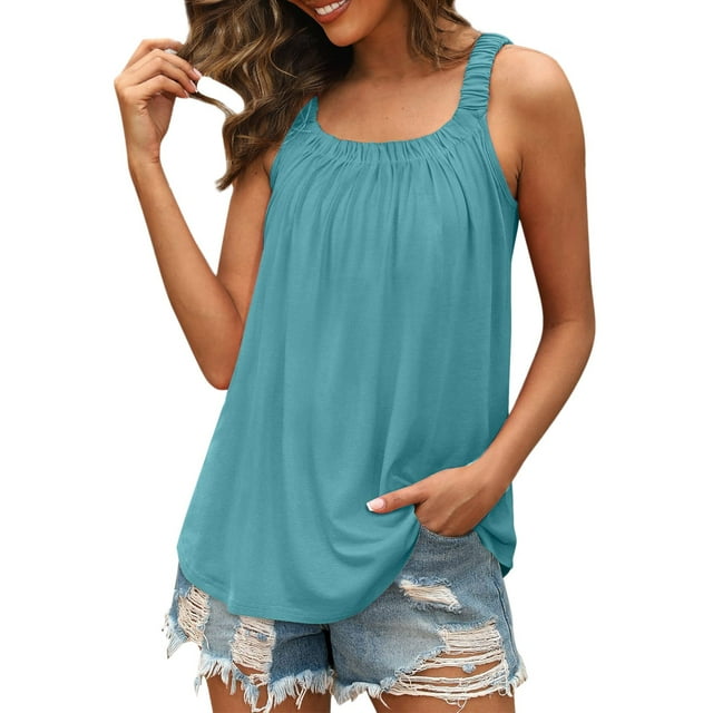 Tank Tops for Women Loose Fit Pleated Summer Sleeveless Tops Curved Hem S 2XL - Walmart.com