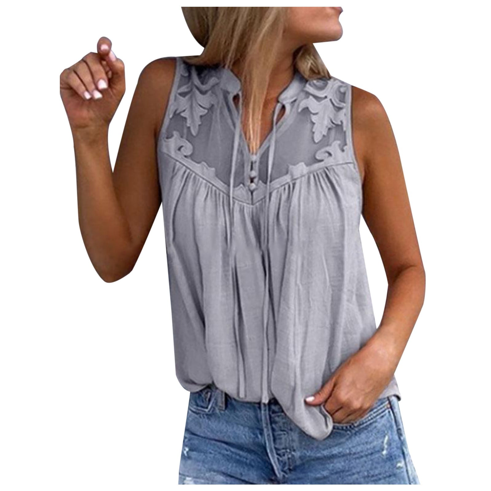 Tank Tops for Women Plus Size V-Neck Sleeveless Perspective Lace ...