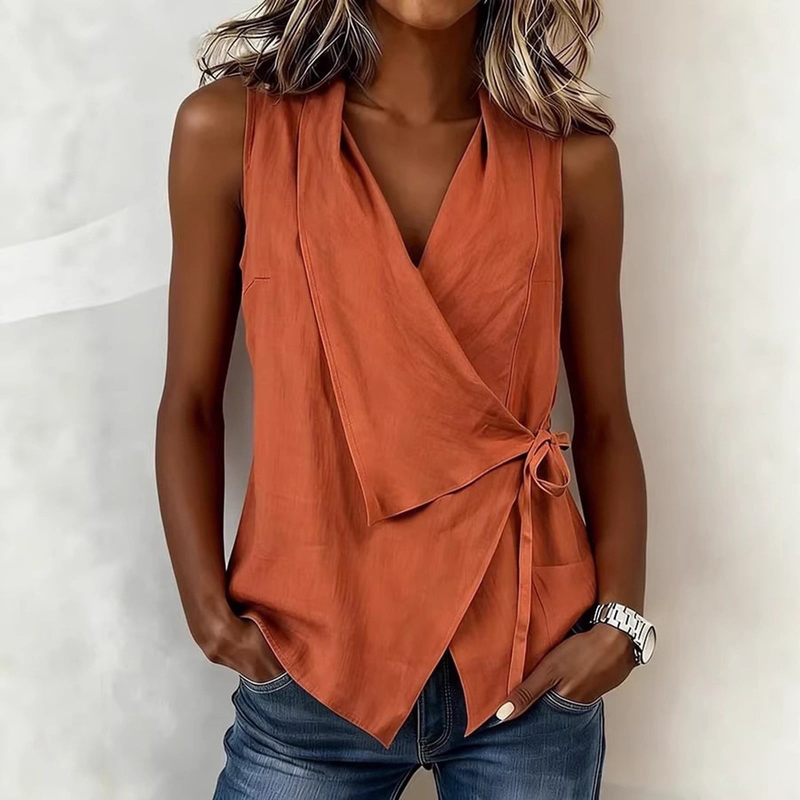 Tank Tops for Women Sleeveless Wrap V Neck Tank Top Tie Side Ruched ...