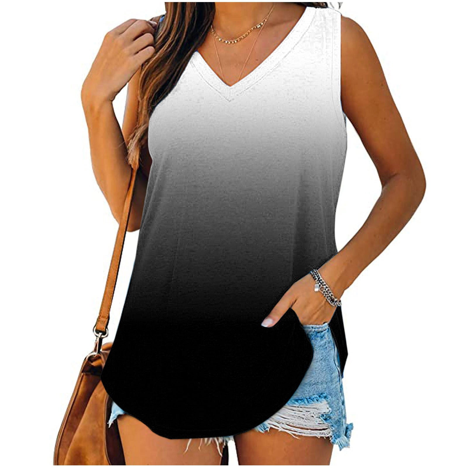 Tank Tops for Women under $5 Plus Size Sleeveless V-Neck Flowy Print ...