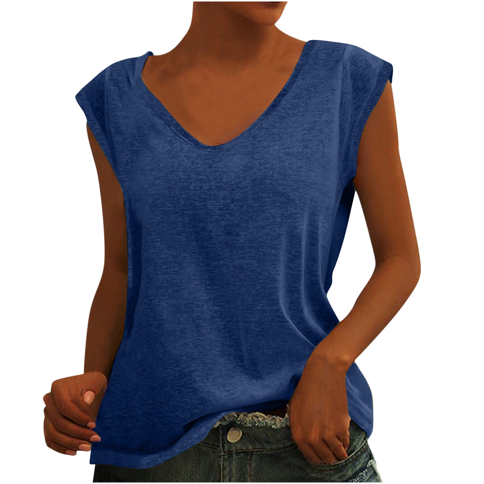 Tank Tops for Women under $5 Solid Color Cap Sleeve Casual Loose Fit ...
