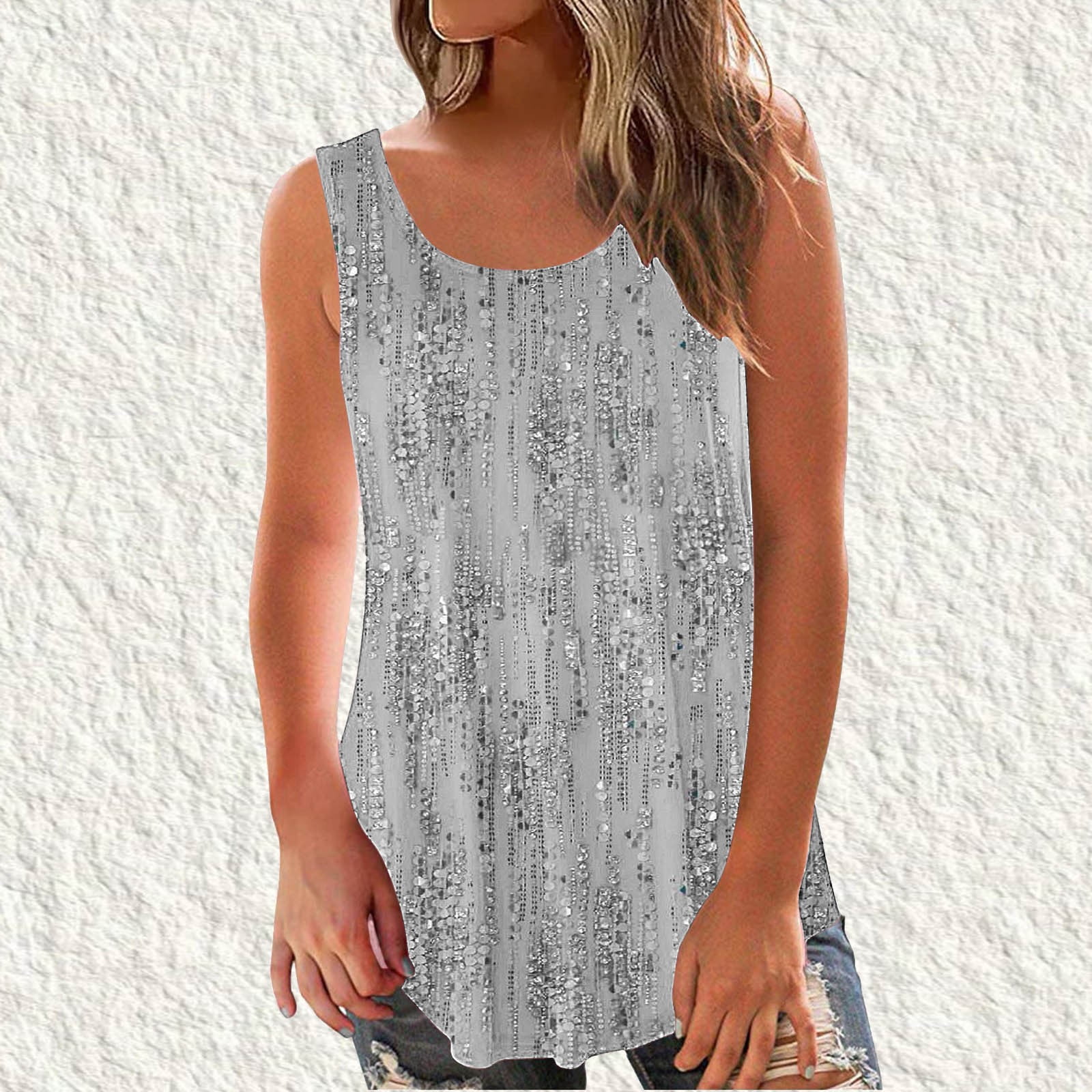 Tank Tops for Women under $5 Solid Round-Neck Sleeveless Loose Pullover ...
