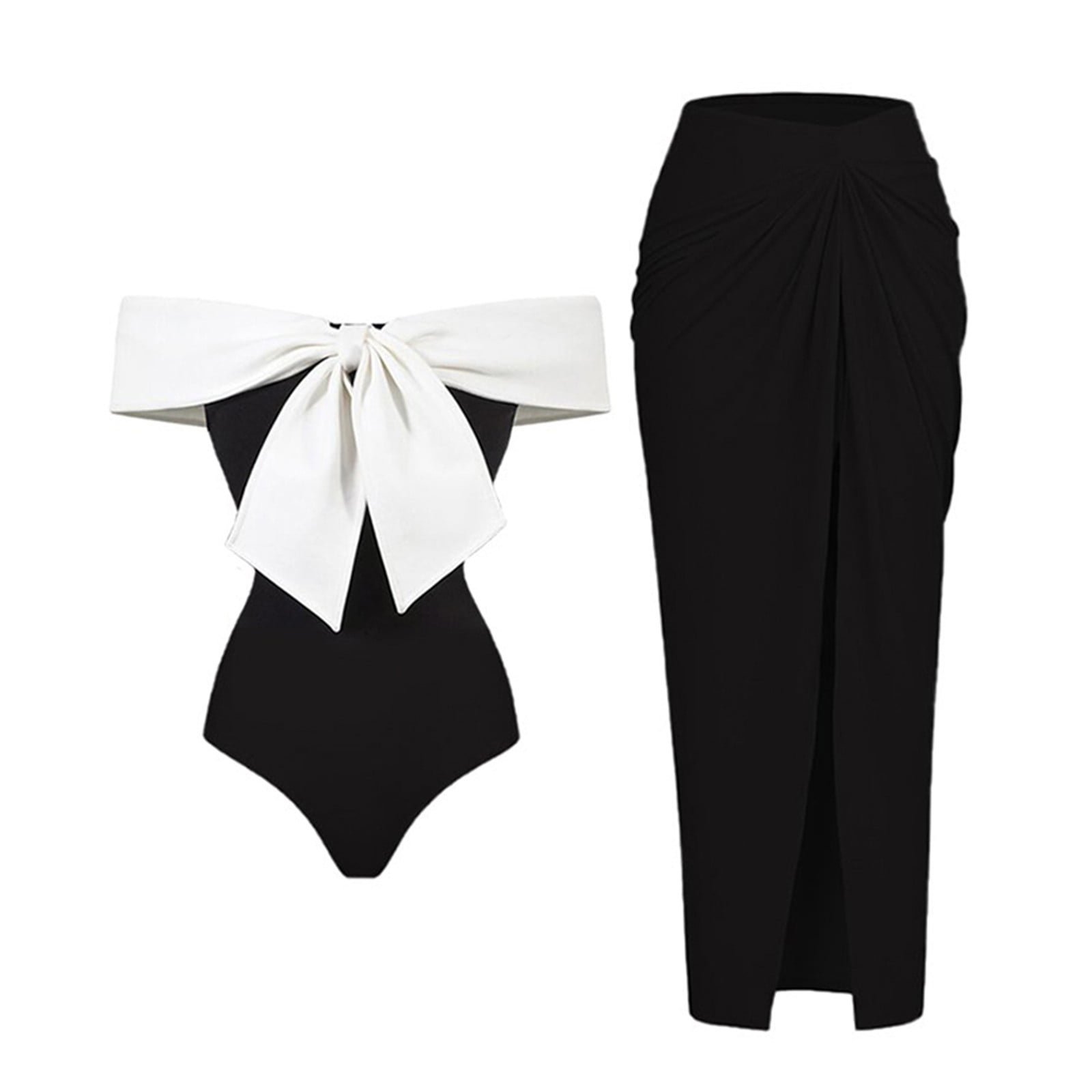 Tankini Set, Women Retro Bowknot Solid Color Two Piece Vintage Swimsuit Monokini Bikini 2 Piece ...