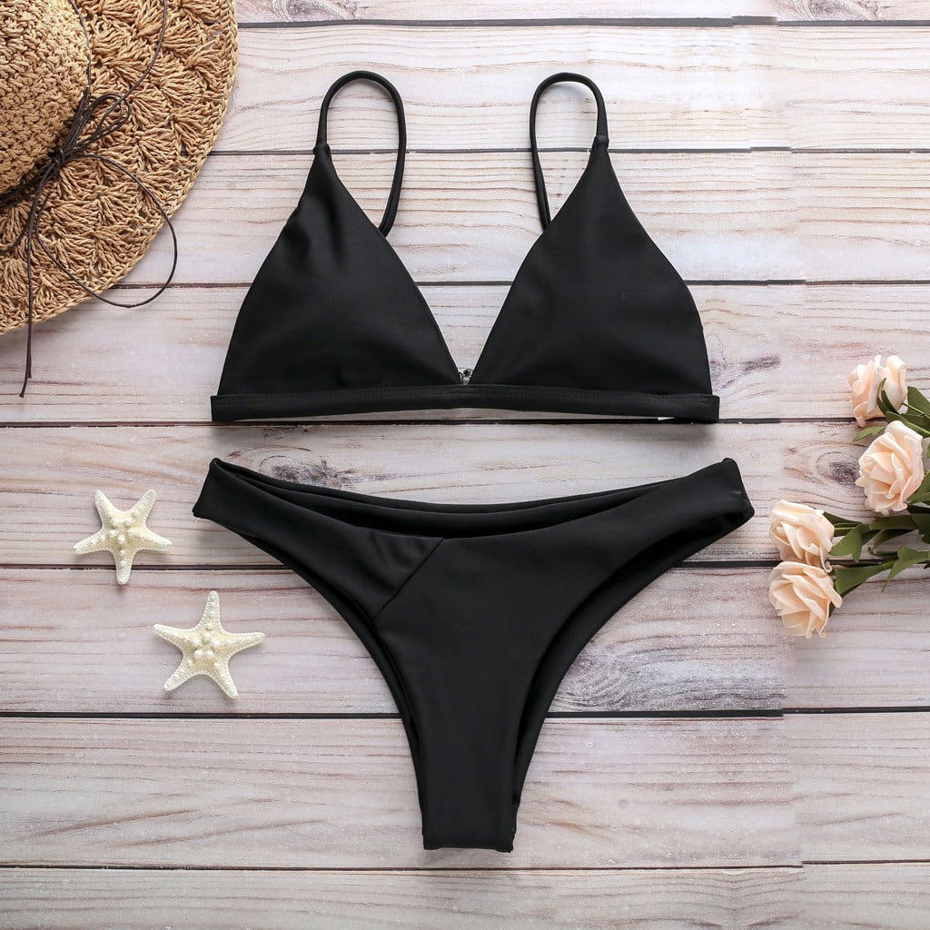 Tankini Set, Women Solid Bikini Push-Up Pad Swimwear Bathing Beachwear ...