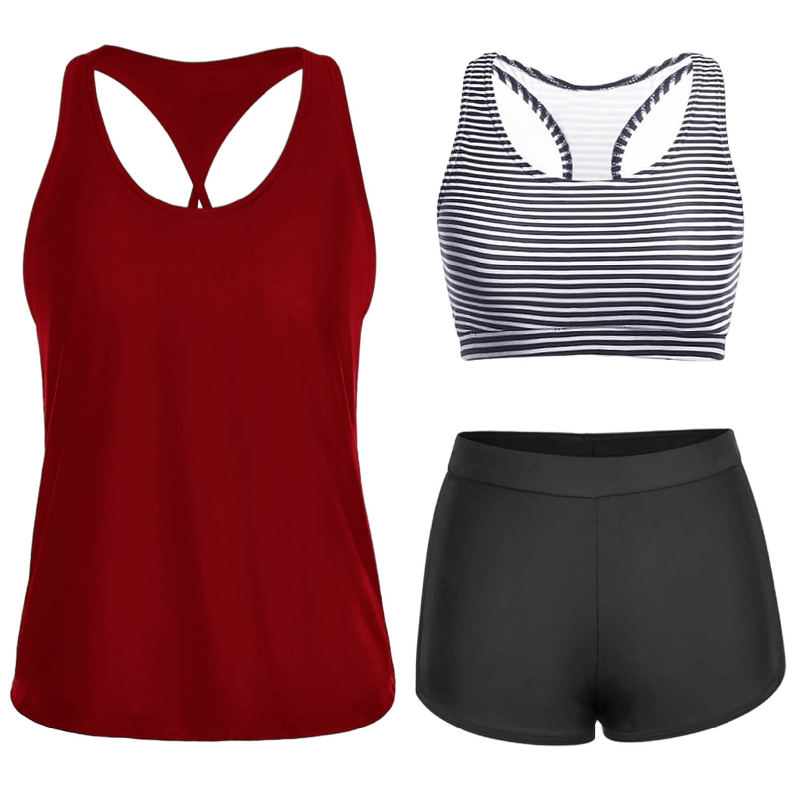Tankini Sets for Women Built-in Padded Cups Striped Inner Layer 2 Piece ...