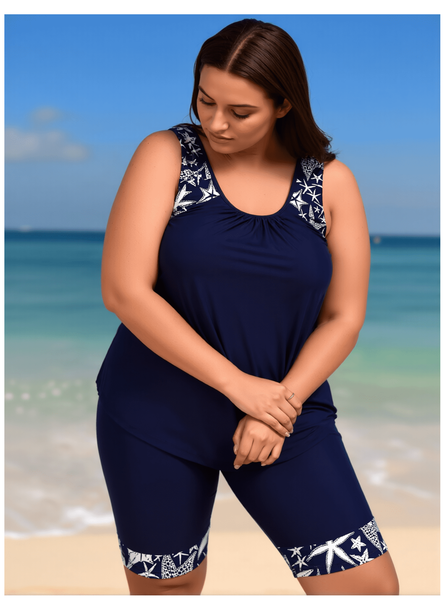 Tankini Swimsuit for Women Navy Star Print Two Piece Bathing Suit ...