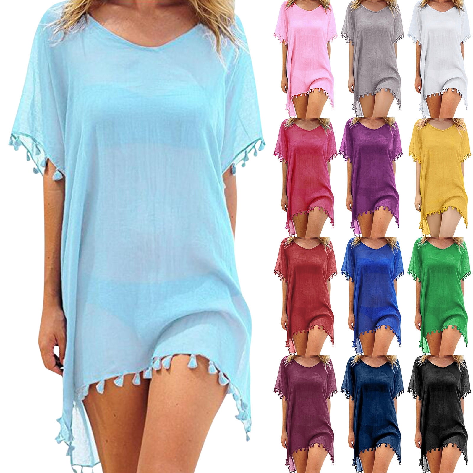 Tankini Swimsuits For Women Kaftan Beach Tops Trim Loose Cover Up ...