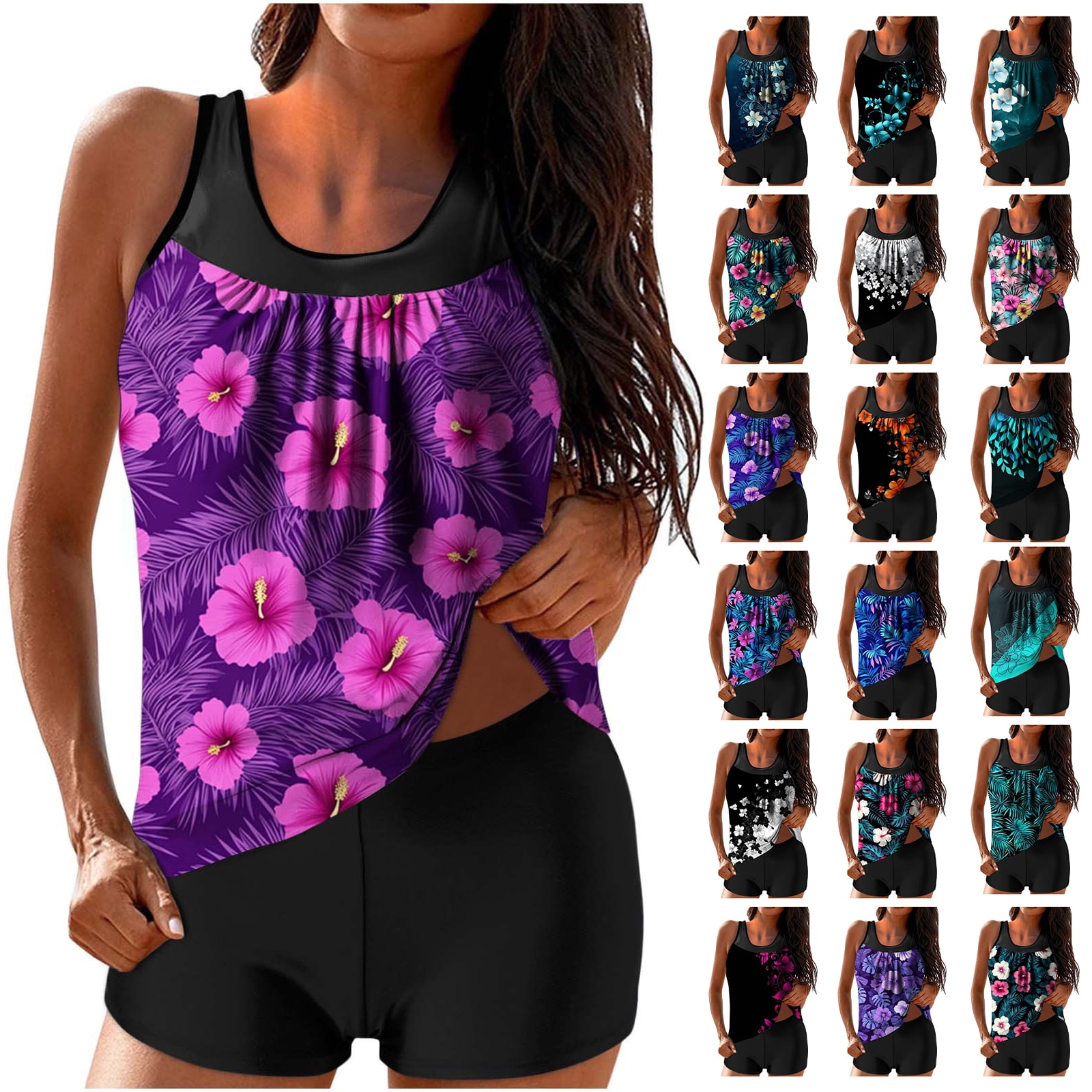 Tankini Swimsuits for Women with Shorts Slimming Summer Beach Two Piece ...