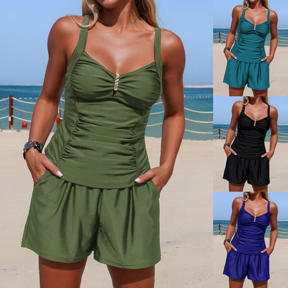 Tankini Swimsuits for Women Tankini with Pockets Wide Leg Shorts High ...