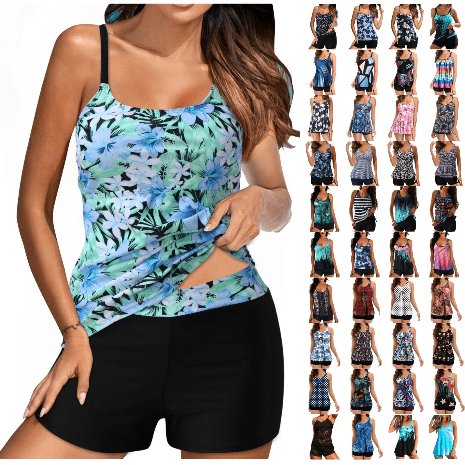 ZVAVZ Slimming Stretchy Tankini with Shorts Swimwear for Women, Two ...