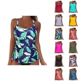 Tankini Tops for Women Scoop Neck Strappy Ruched Tummy Control Modest ...