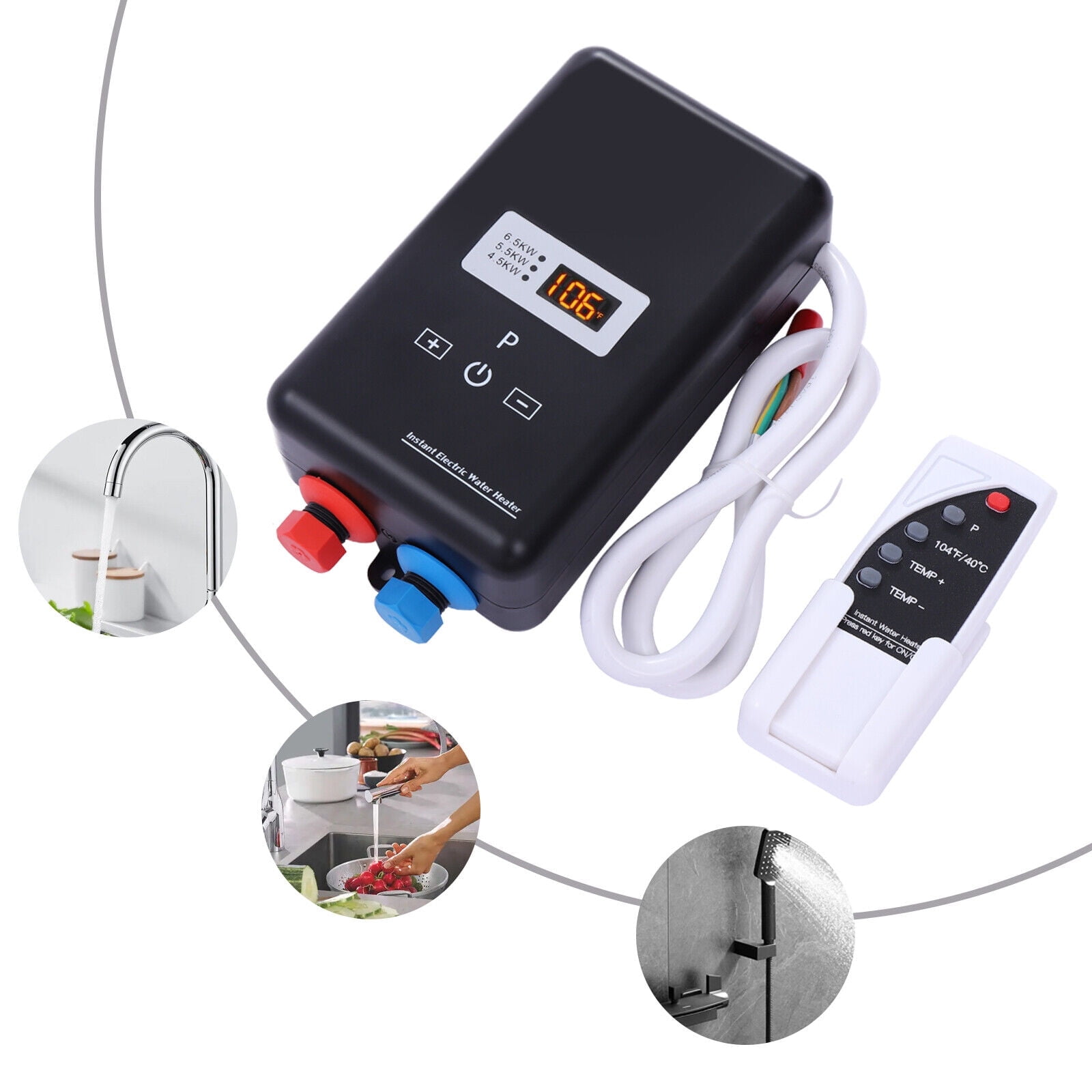 Tankless Bathroom Instant Water Heater Digital Display Adjustable ...