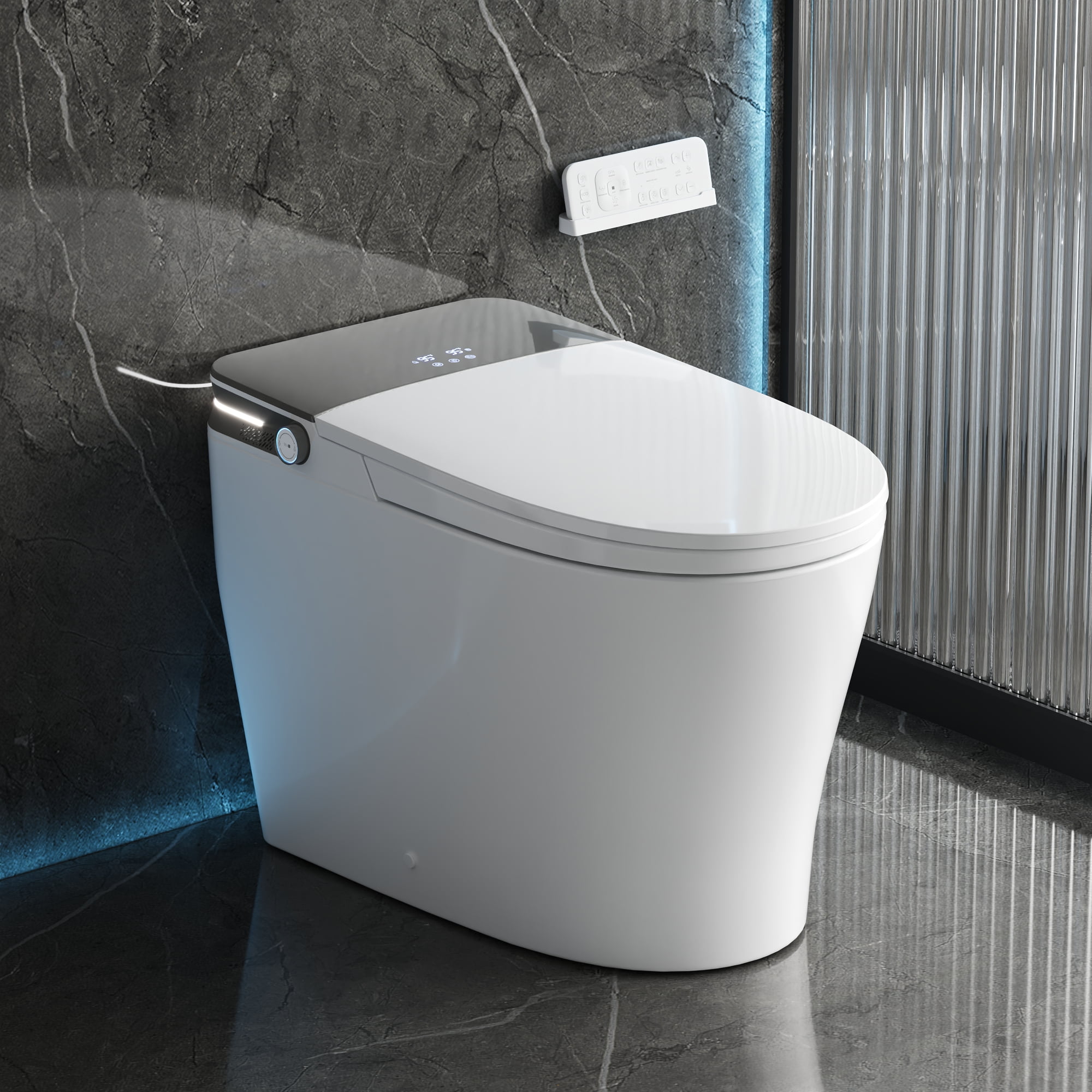 Tankless Elongated ADA Bidet Toilet 1.28 GPF in White with Auto Open ...