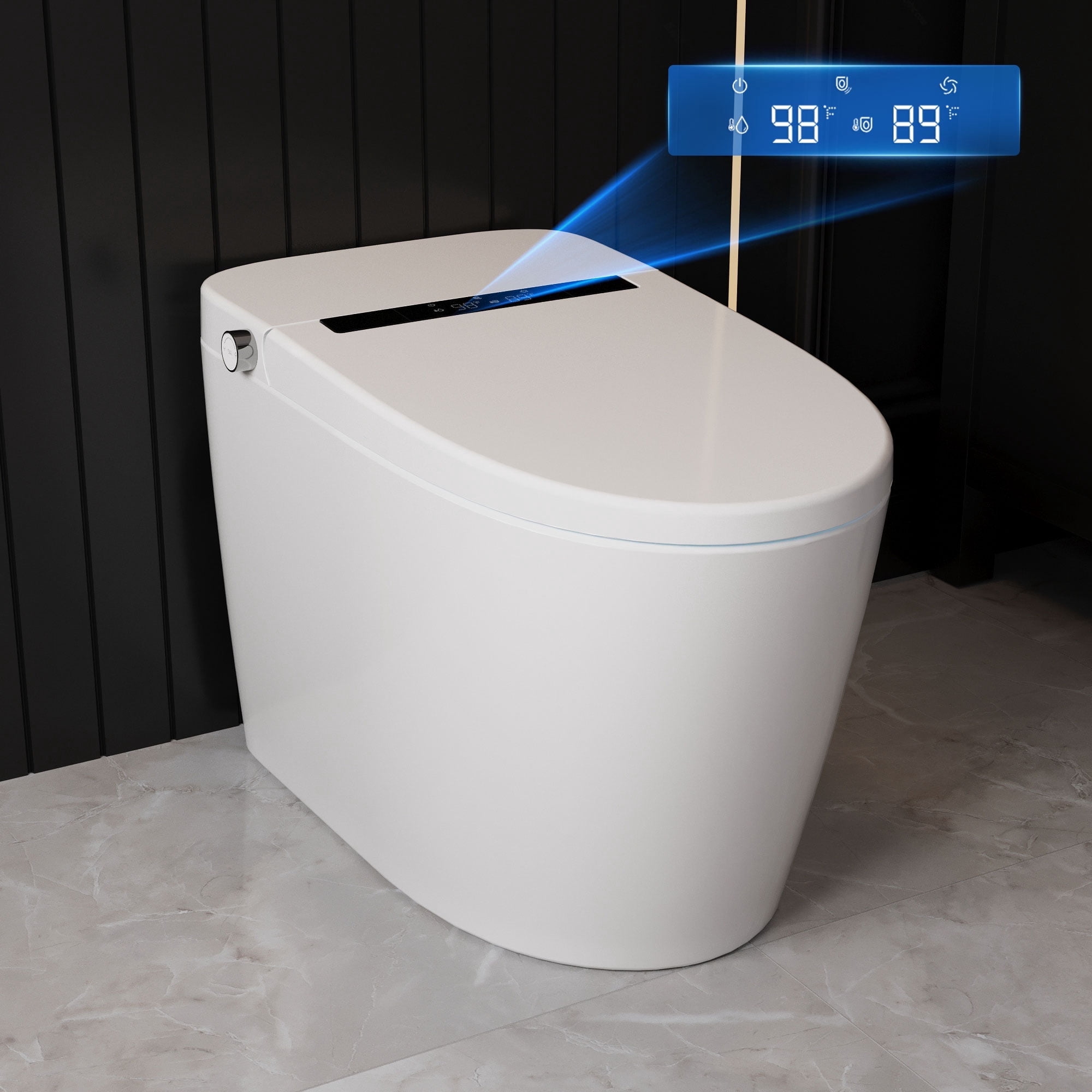 Tankless Elongated Smart Toilet Bidet 1.28 GPF in White with Auto Open ...