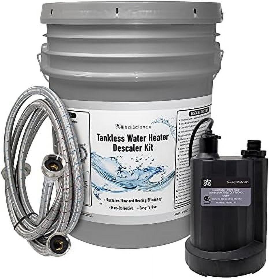 Tankless Water Heater Flush Kit with 1/6 HP Extra Strength Submersible ...