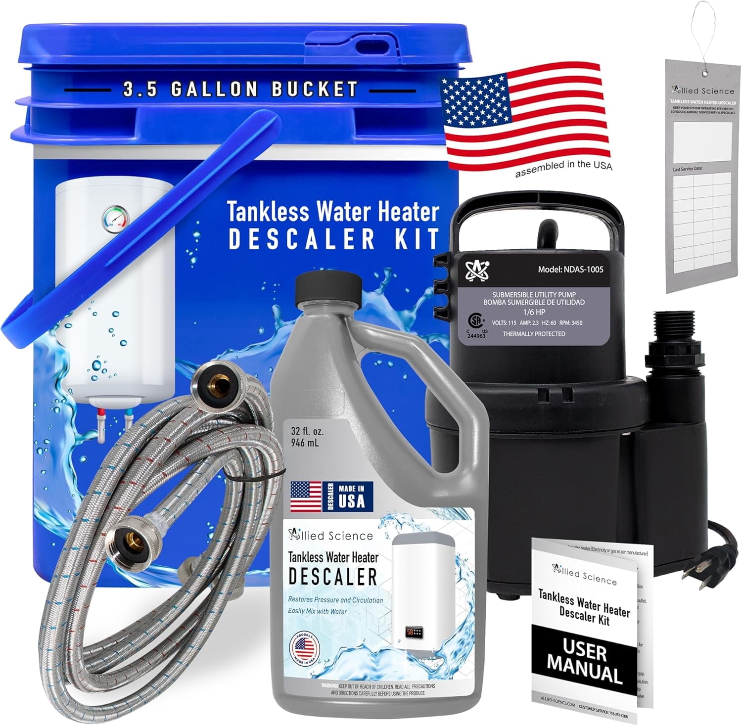 Tankless Water Heater Flushing Kit with Square 3.5-Gallon Bucket, Steel ...