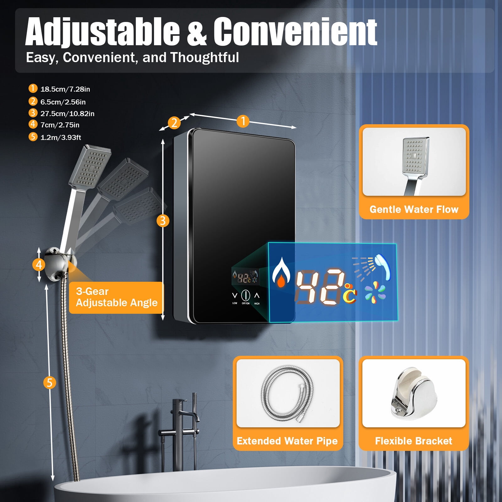 Tankless Water Heater, Portable Digital Tankless Instant Electric Black ...