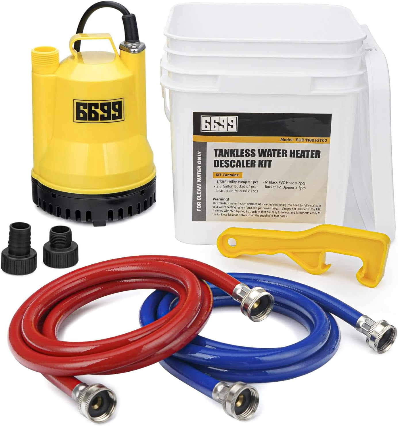 Tankless Water Heater lushing Kit Includes 1/6HP Submersible Sump Pump ...