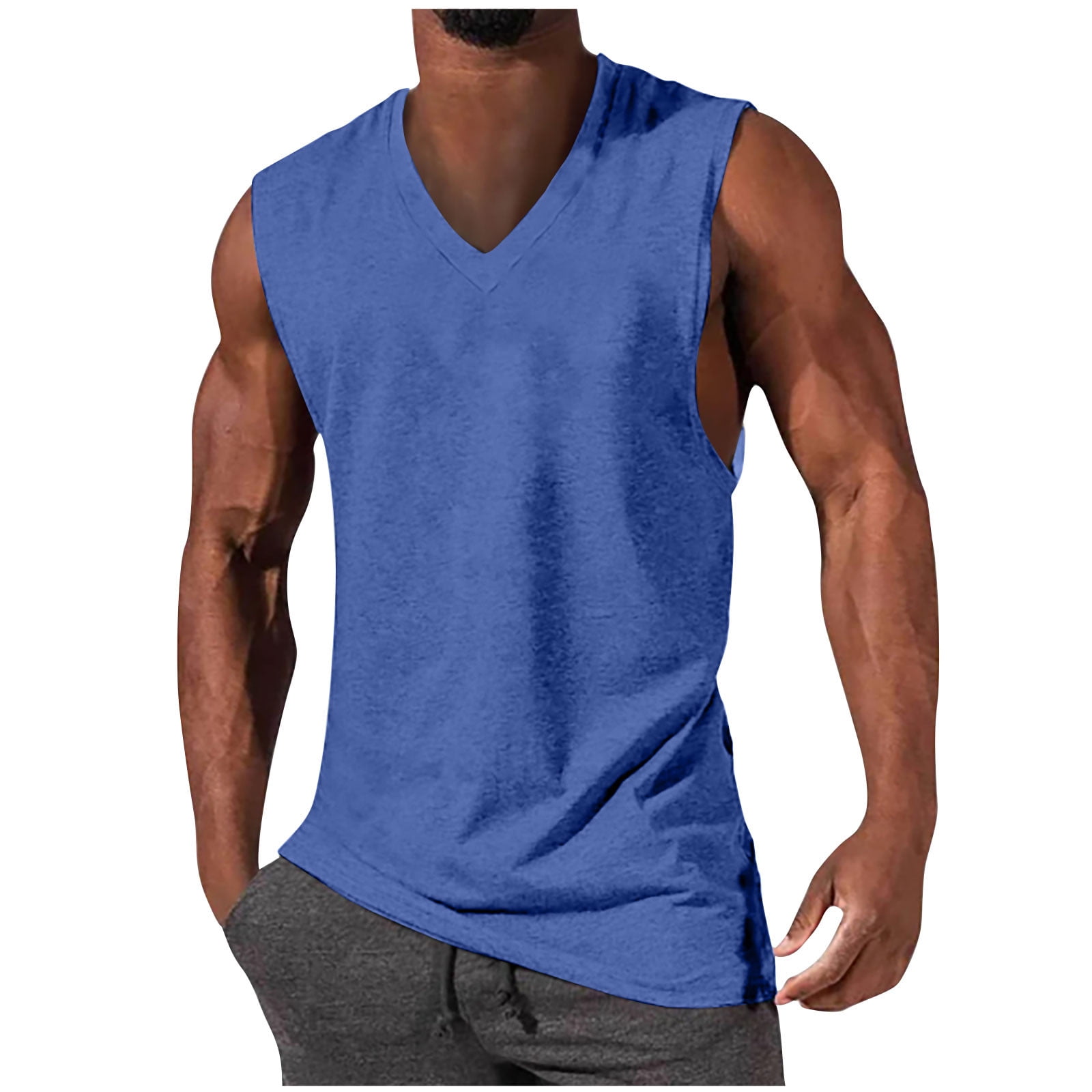 Wo-Fusoul Men's Sleeveless V-Neck Workout Vest 60% Polyester 35% Cotton ...