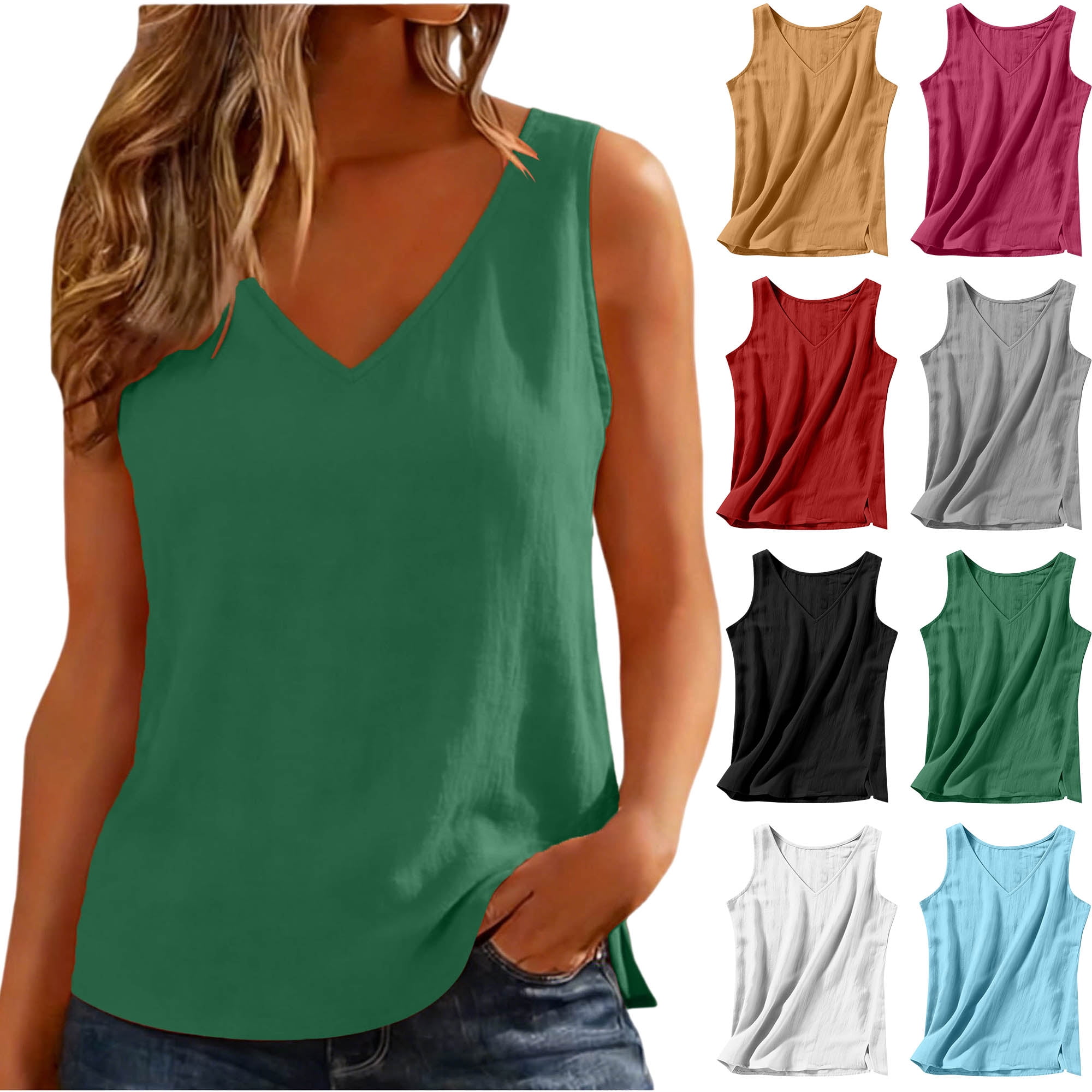 Tanks for Women, Women Tank Tops Cotton Linen Spring Summer Solid Side ...