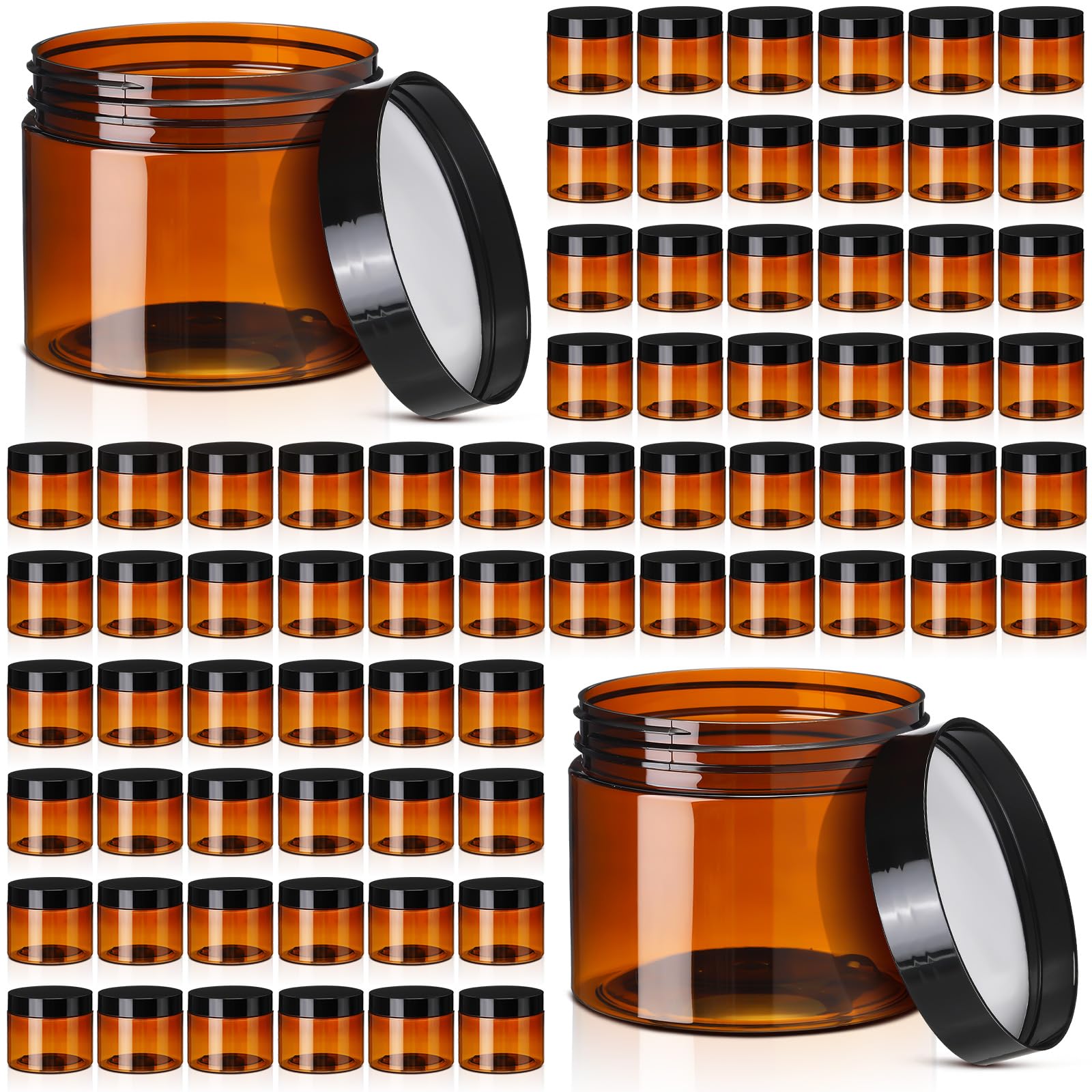 Tanlade 100 Pcs 2 oz Amber Plastic Cosmetic Jars with Lids Empty Leak ...