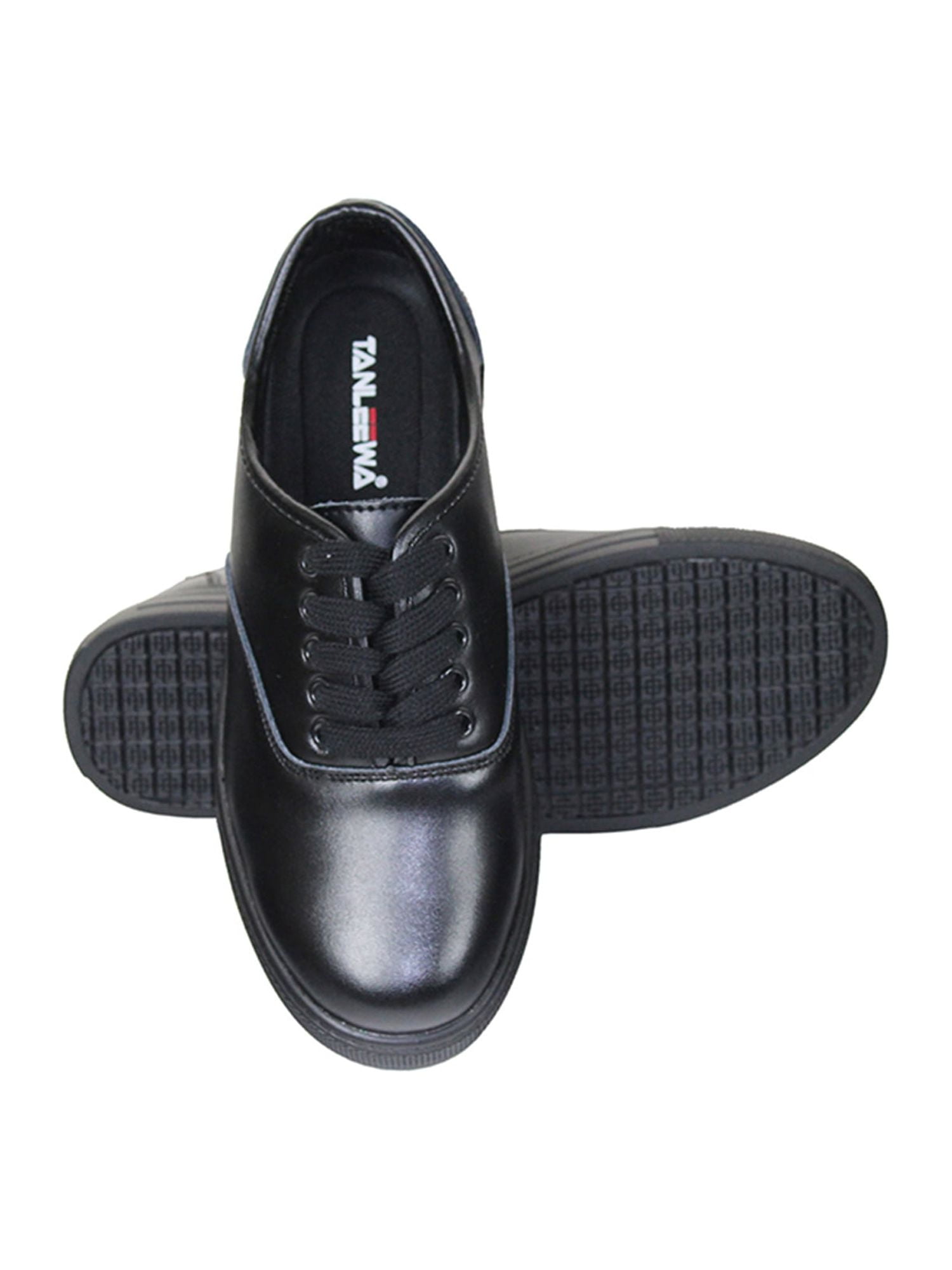 Tanleewa Womens Slip Resistant Lace Up Work Shoes Black Leather Safety ...