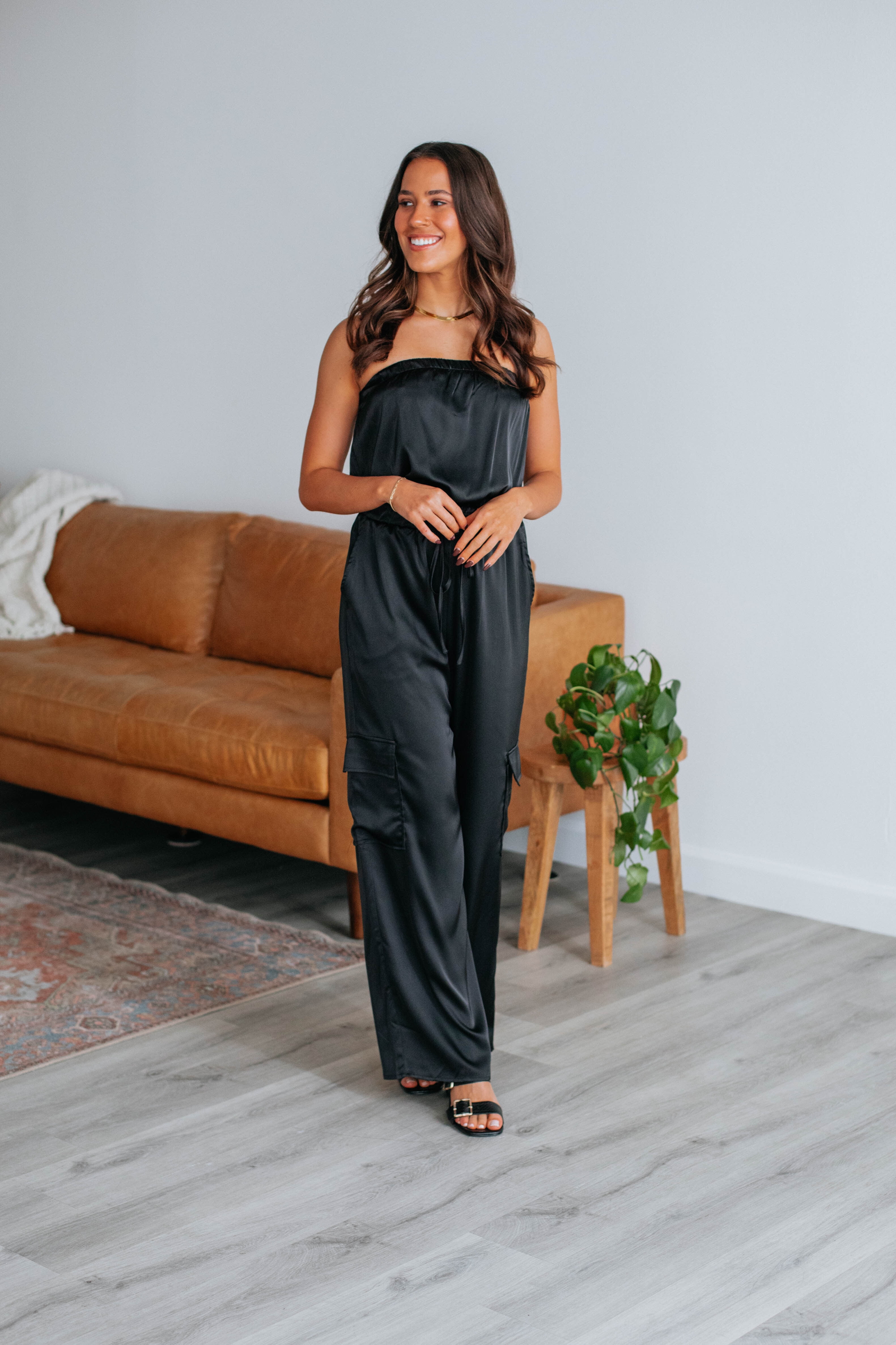 Tannah Satin Jumpsuit - Black - Walmart.com
