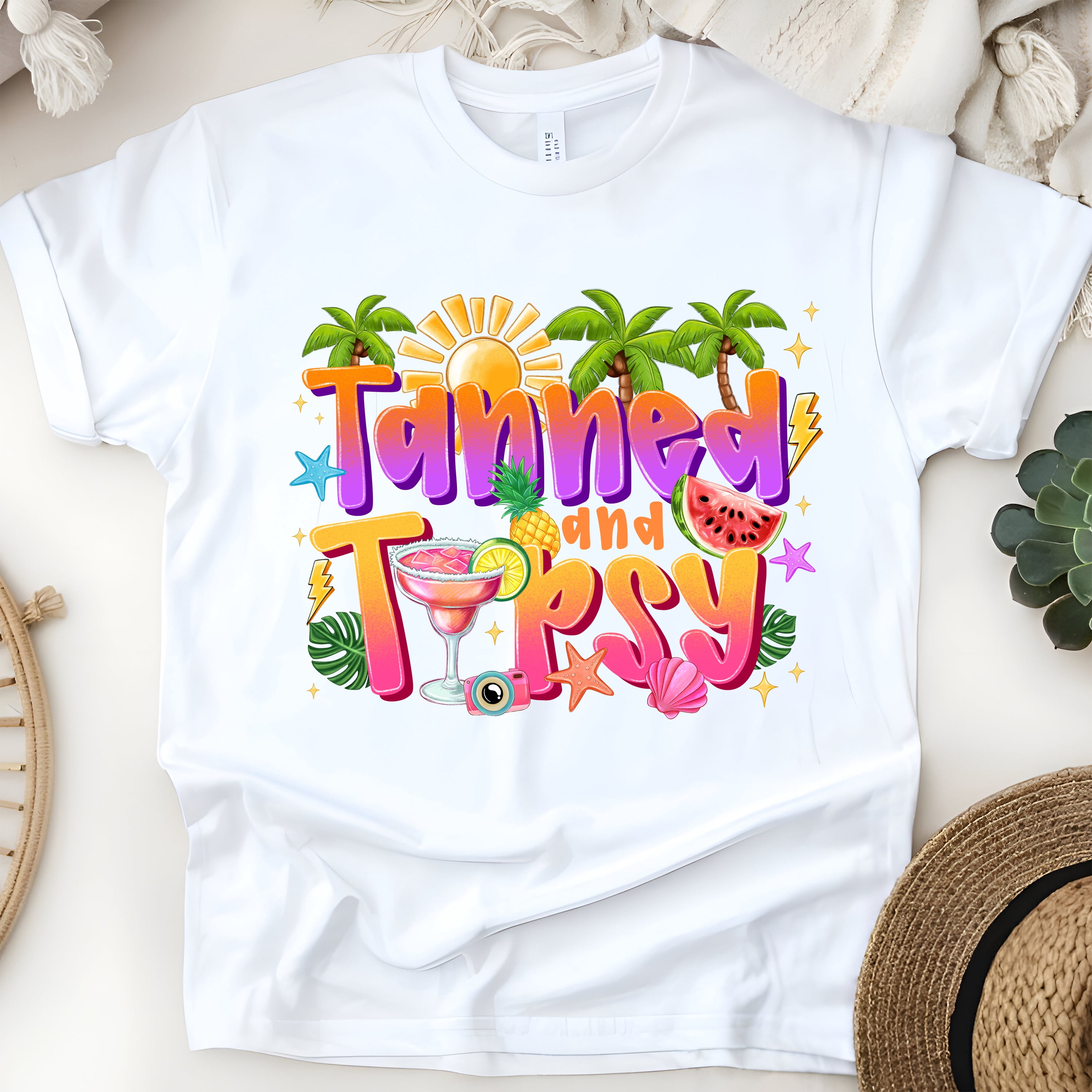 Tanned and Tipsy Tropical Shirt – Funny Summer Vacation Graphic Tee ...