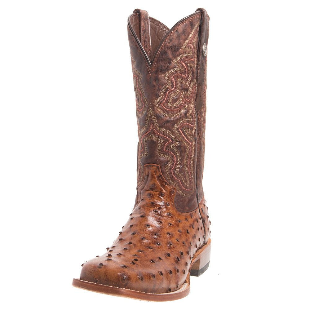 Tanner Mark Boots Mens Rustic Cognac Ostrich Print Sq Toe Cognac 7.5 D ...