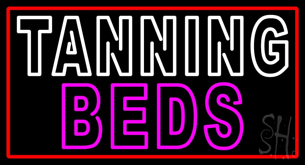 Tanning Beds LED Neon Sign 20 x 37 - inches, Black Square Cut Acrylic ...