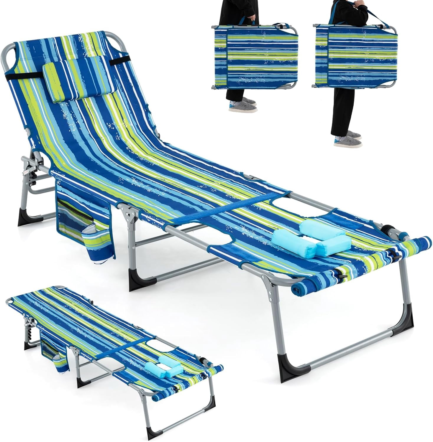 Tanning Chair, 330Lbs Beach Chair with 5 Adjustable Position, Face ...