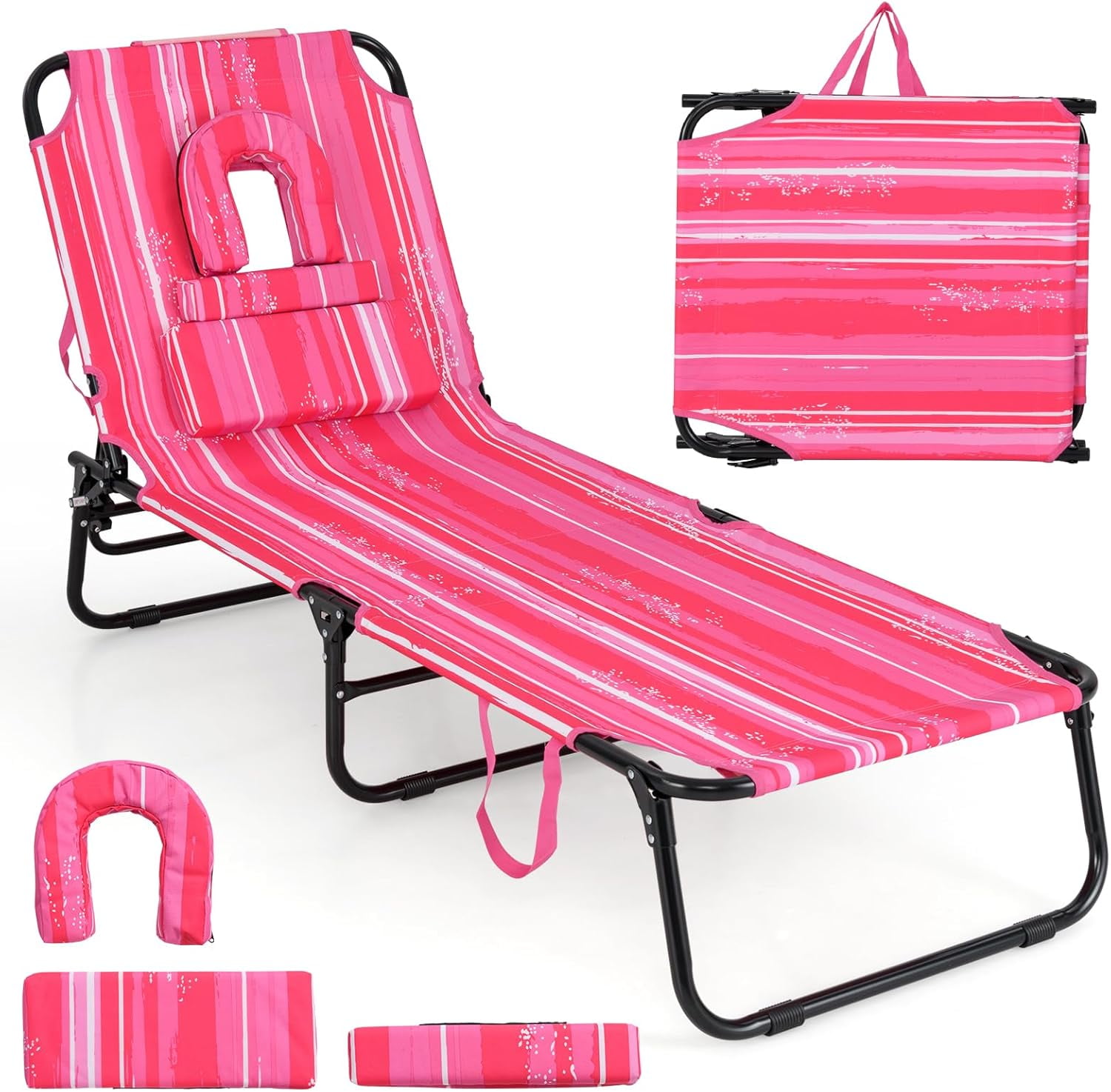 Tanning Chair, 350lbs Adjustable Patio Lounge Chair w/Face Hole ...