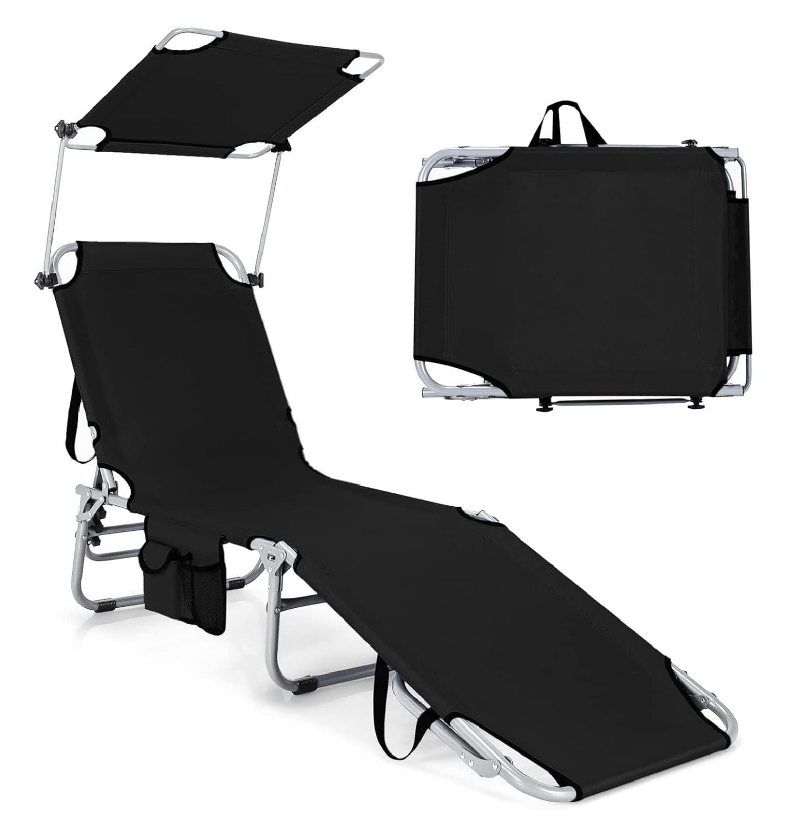 Tanning Chair, Beach Lounge Chair with Canopy Sunshade, Carry Handle ...