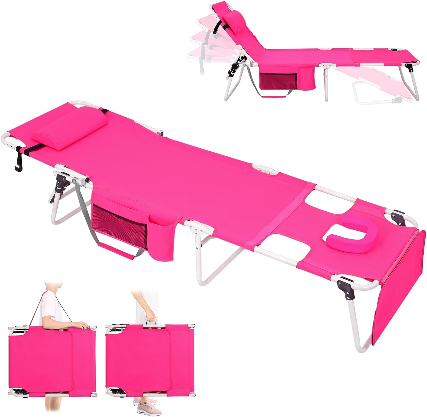 Tanning Chair with Face Hole, Folding Chaise Lounge Chair, Heavy Duty ...