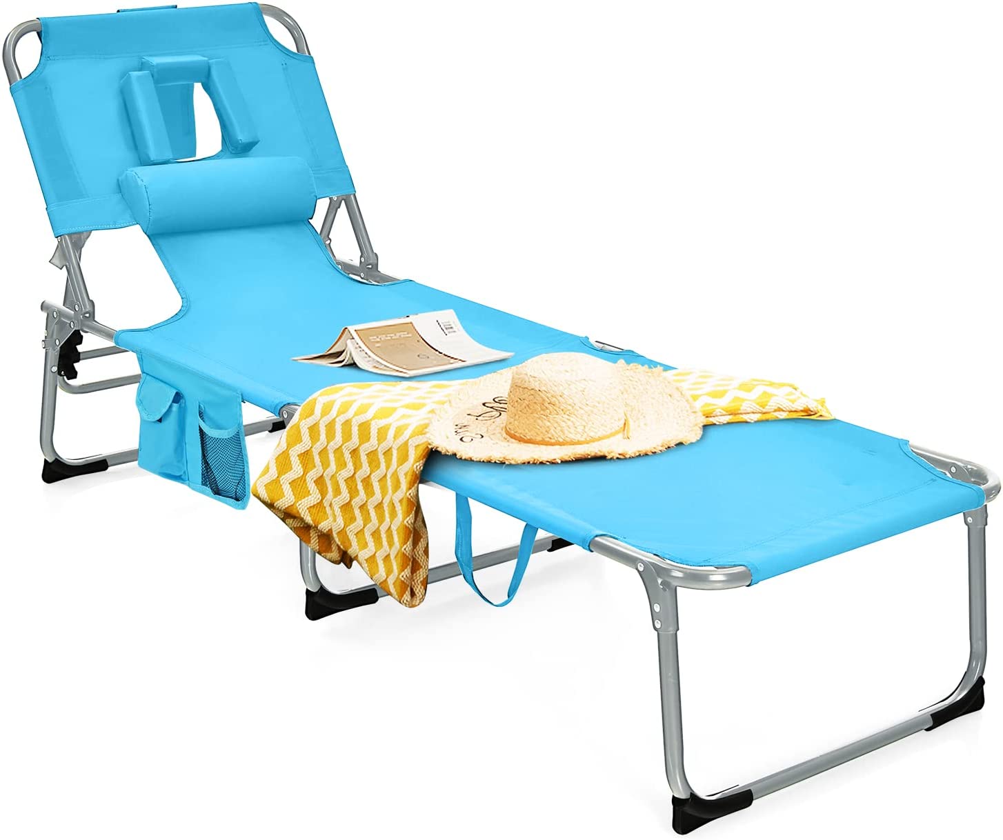 Tanning Chair with Face Hole, Patio Folding Adjustable Reclining Beach ...