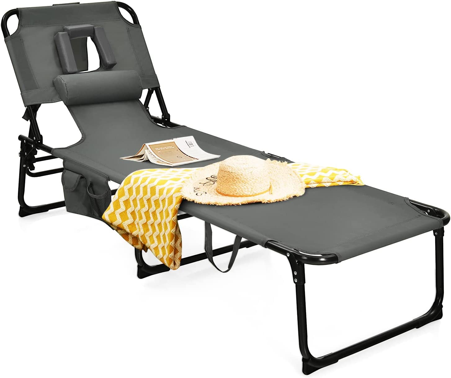 Tanning Chair with Face Hole, Patio Folding Adjustable Reclining Beach ...