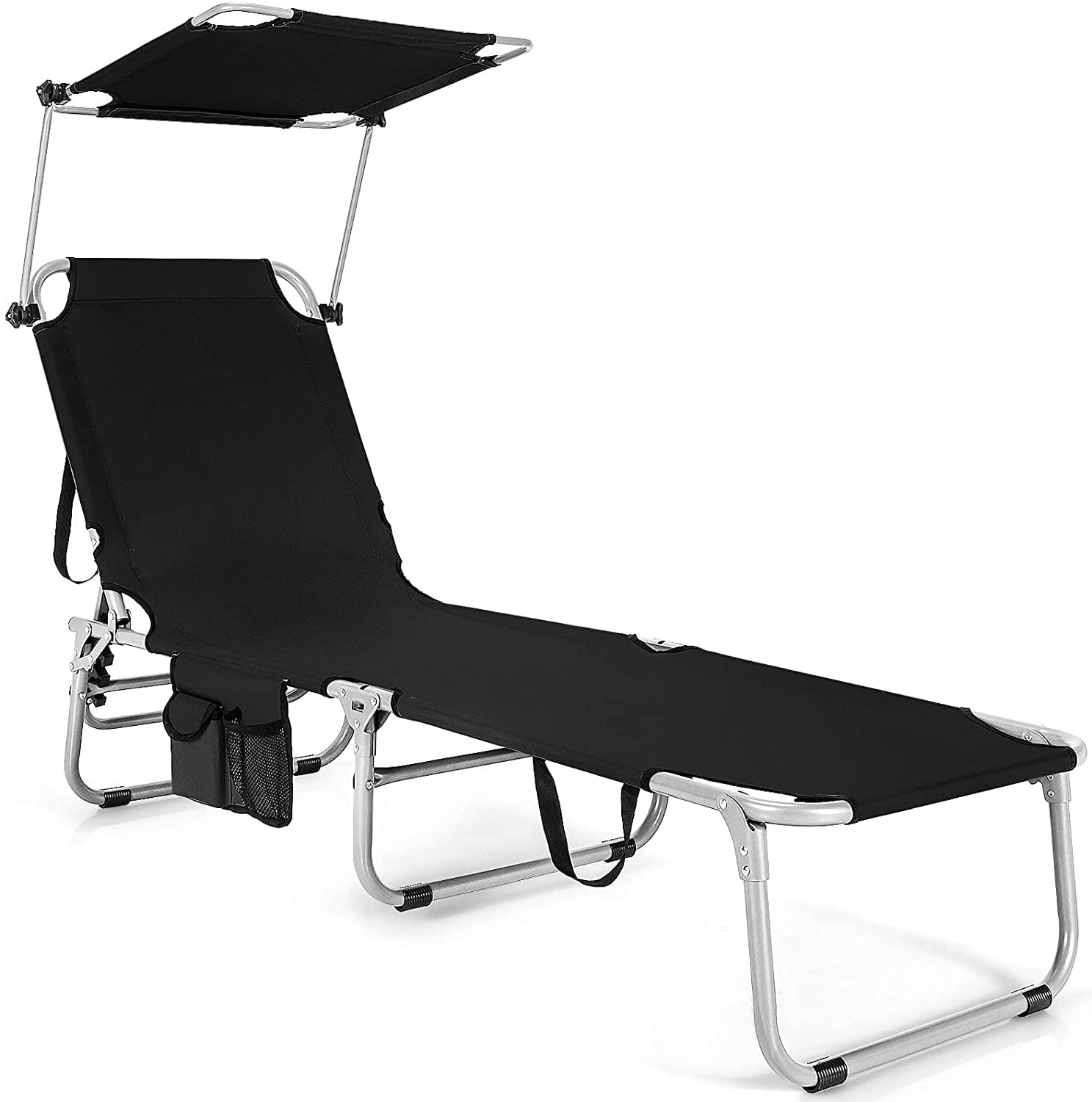 Tanning Chair, Foldable Beach Lounge Chair with 360°Canopy Sun Shade ...