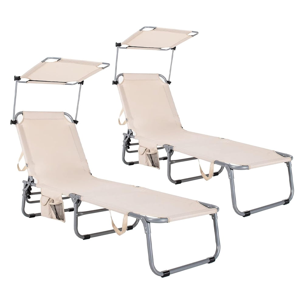 Tanning Chair, Foldable Beach Lounge Chair with 360°Canopy Sun Shade ...