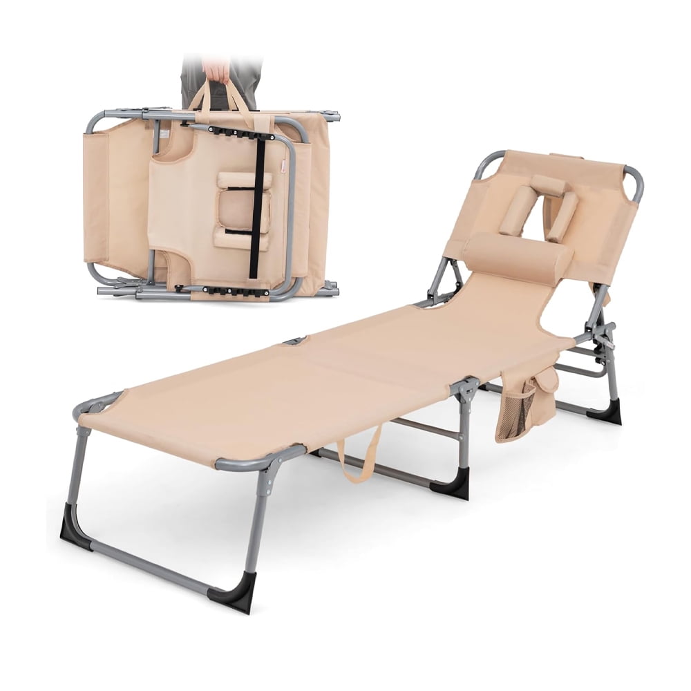 Tanning Chair, Folding Adjustable Patio Lounge Chair with Face Hole ...