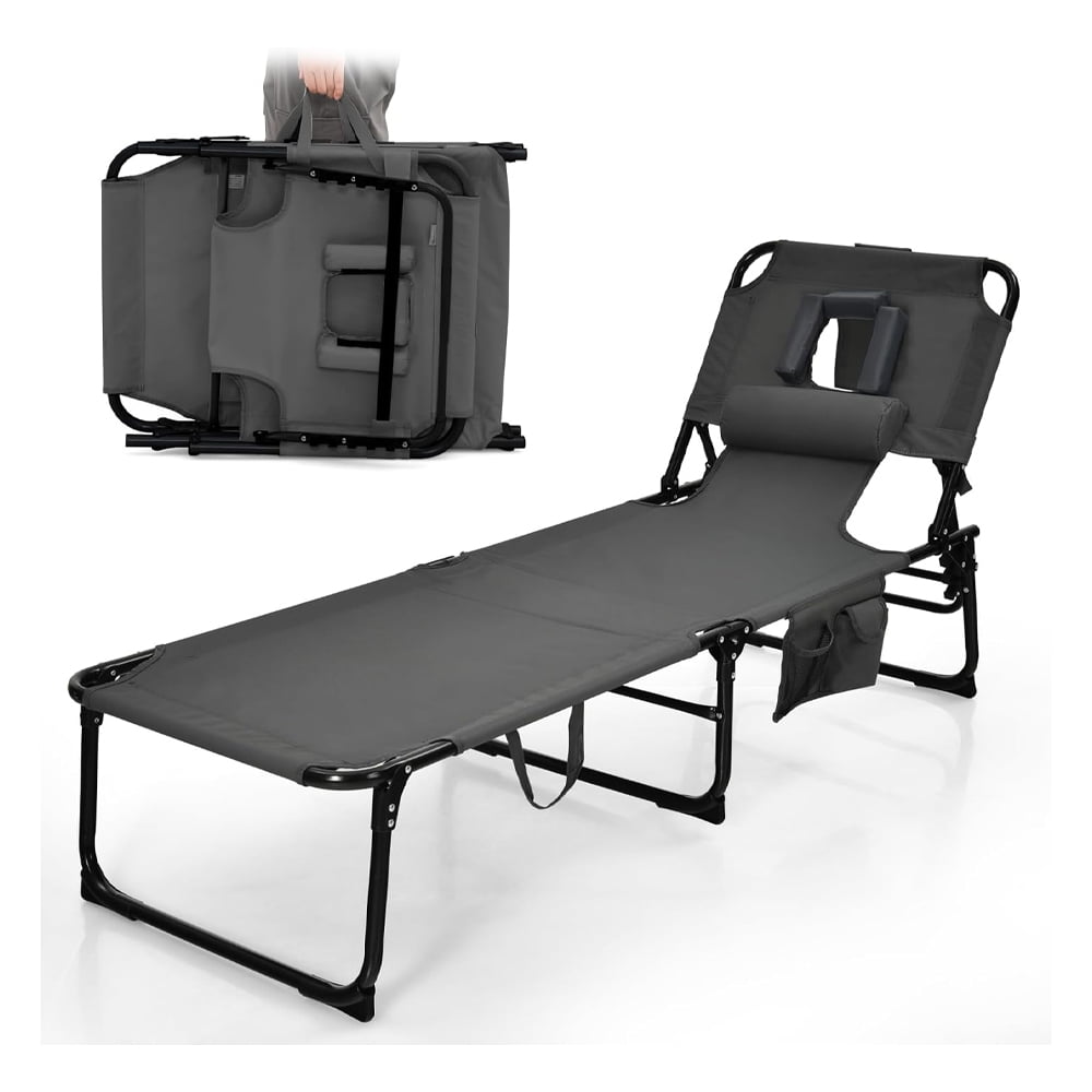 Tanning Chair, Folding Adjustable Patio Lounge Chair with Face Hole ...